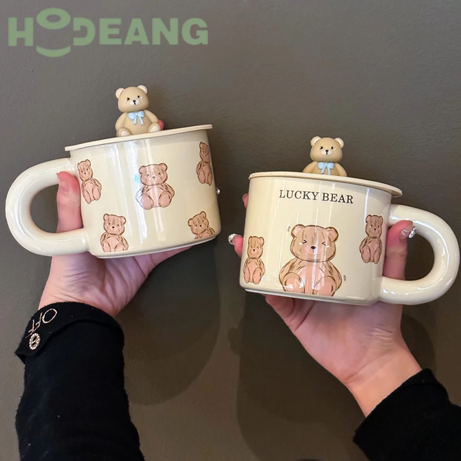 Creative Bear Espresso Ceramic Mugs With Lid - Buy Ceramic Mugs Bear ...