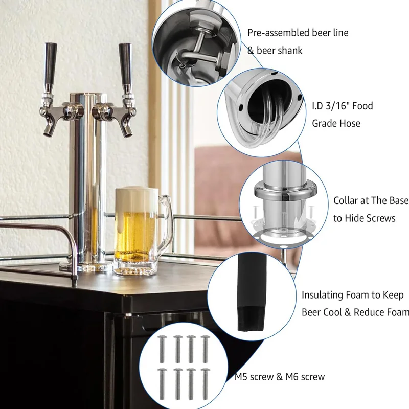 Stainless Steel 3'' Brewing Tower Beer Faucet Dispenser Double Tap ...