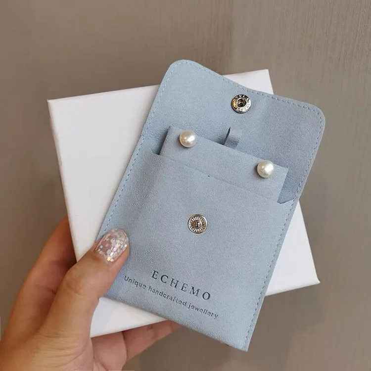 Custom Logo Snap Ivory Suede Jewelry Earring Pouches