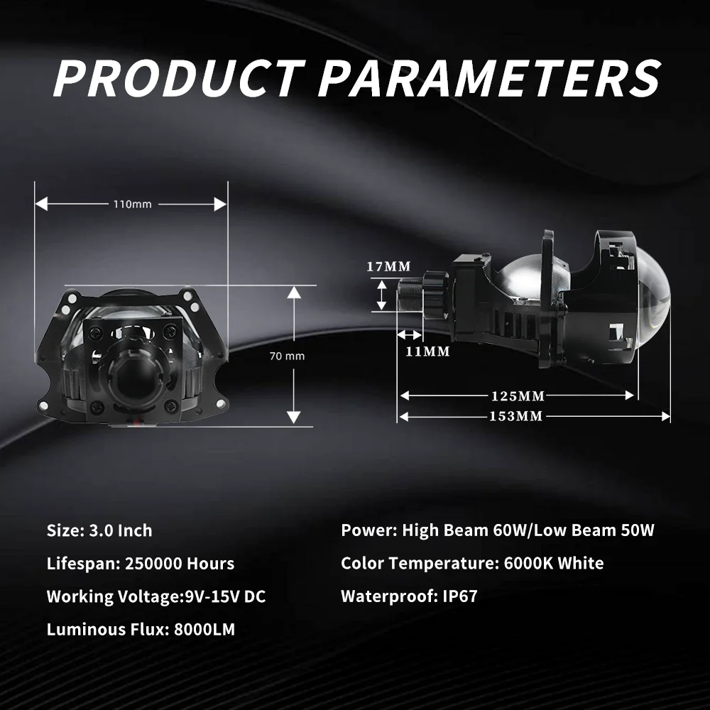 Auto Headlamp Retrofit 65W Bi LED Projector Lens H7 Non-Destructive 3 ...