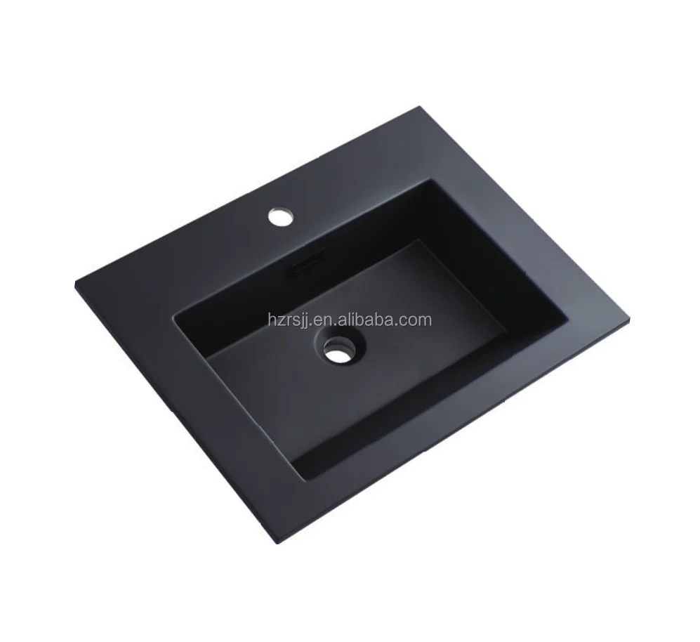 Thin Edge Solid Surface Gel Coating Artificial Stone Black Basin For ...