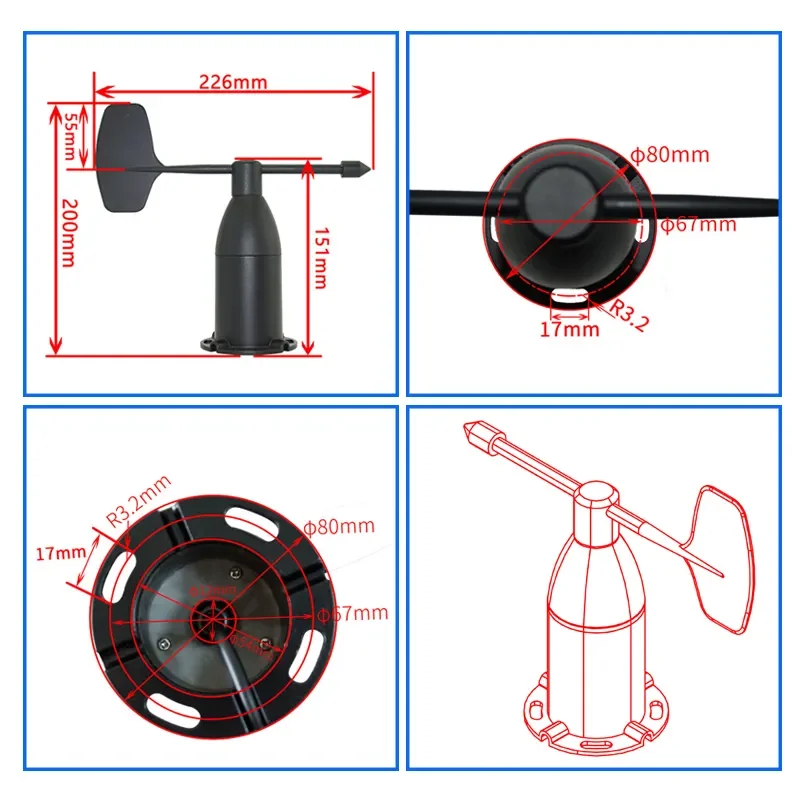 Aluminum Alloy Wind Sensor RS485 Wind Gauge Wind Direction Sensor for ...