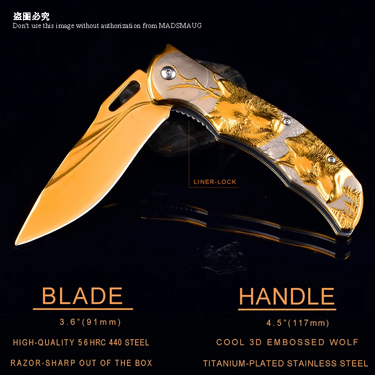Madsmaug 3d Embossed Wolf Stainless Steel Edc Pocket Knife Outdoor ...