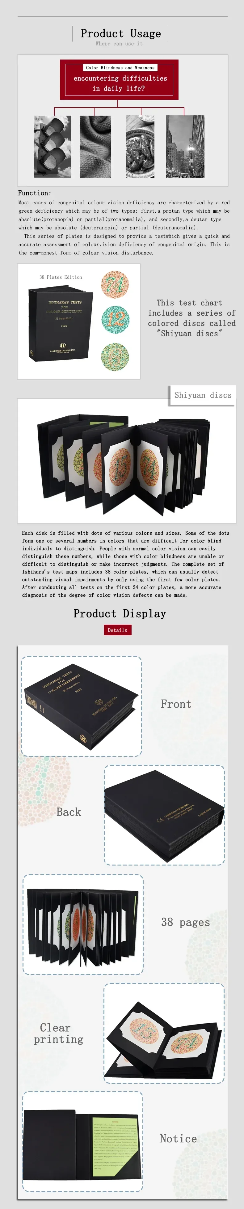 2024 New Ophthalmic Optical Optometry Ishihara Book 38 Plates Color ...