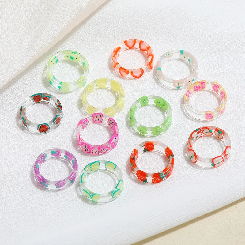 New Arrival Resin Fruit Rings Trendy Jelly Multi color Acrylic Resin Rings Alibaba