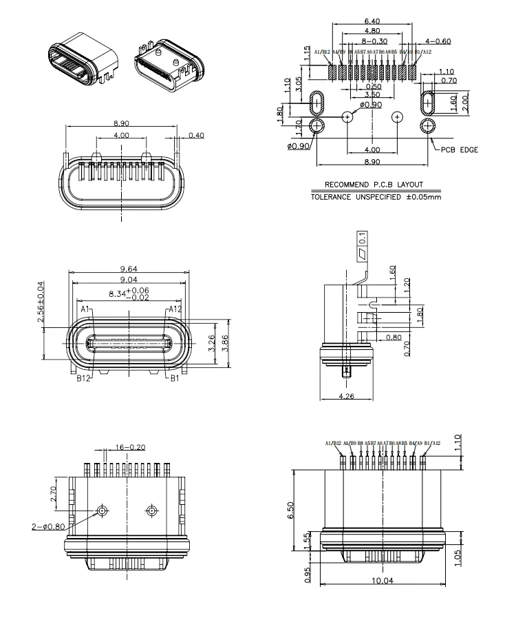 Top Mount 16pin Ip68 Waterproof Usb Type C Female Socket Connector ...