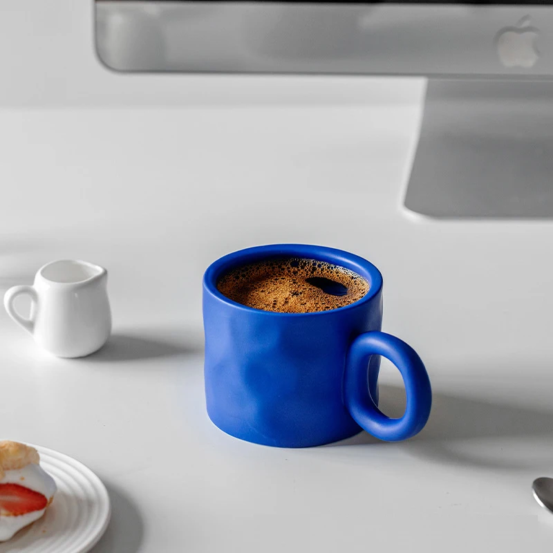 Klein blue ceramic mug with lid, splash ink ceramic water cup ...