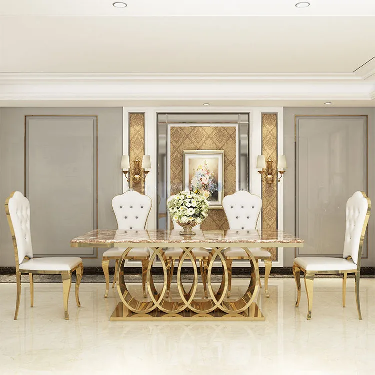 Customized Stainless Steel Dining Table Set 6 Seater