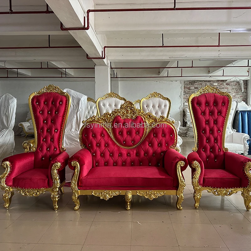 King and Queen High Back Gold Throne Chairs for Weddings
