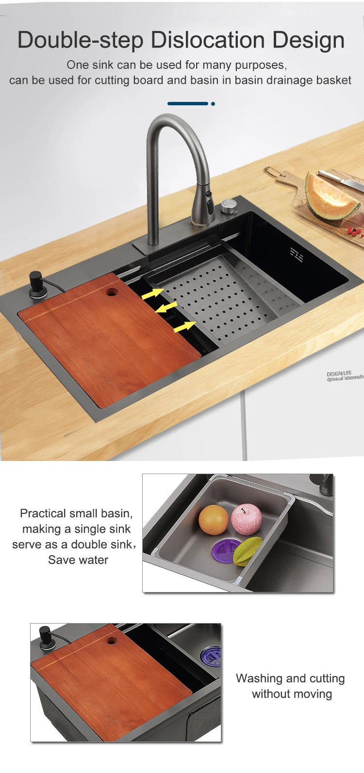 Hm-7546b Smart Sink Step Black Nano Handmade Single Sink Kitchen With ...