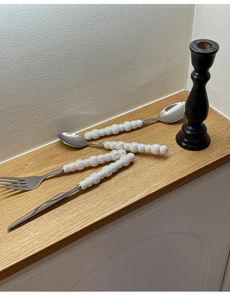 Korean Style Stainless Steel Flatware Set Ceramic Pearl Handle ...