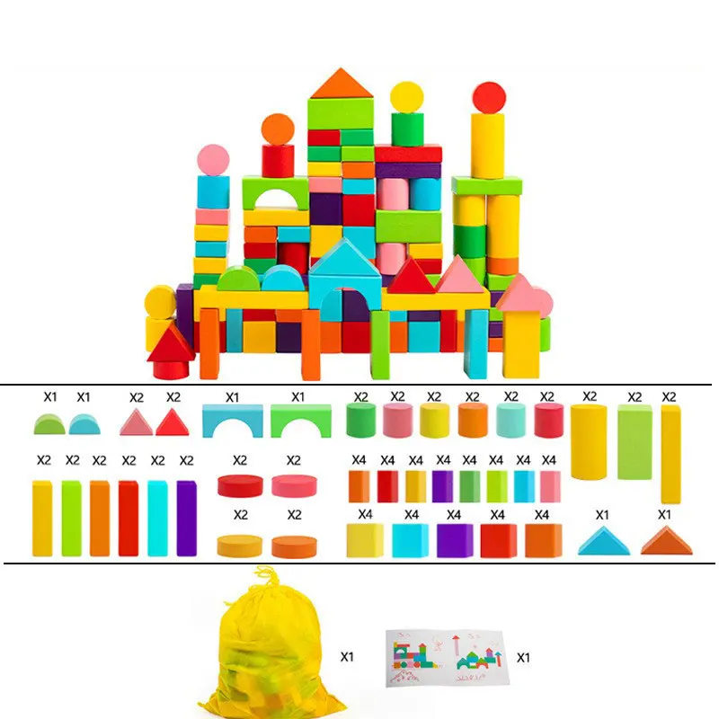 Wooden Building Blocks Set - 100 Blocks for Educational Fun