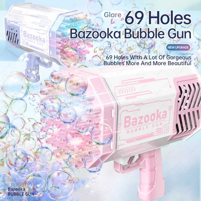 Huiye 69 Hole Bazooka Bubble Gun Machine Gun Toys Blower Launcher Rocket Bubble Bazooka Led With ...