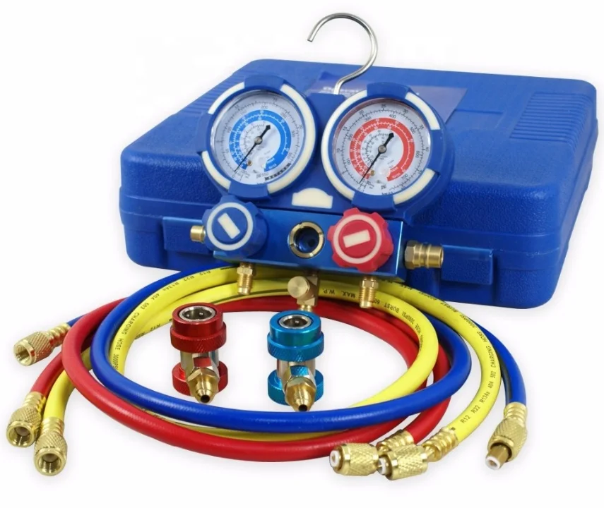 Refrigerant Gas Charging Manifold Pressure Gauge Set With Charging Hose ...