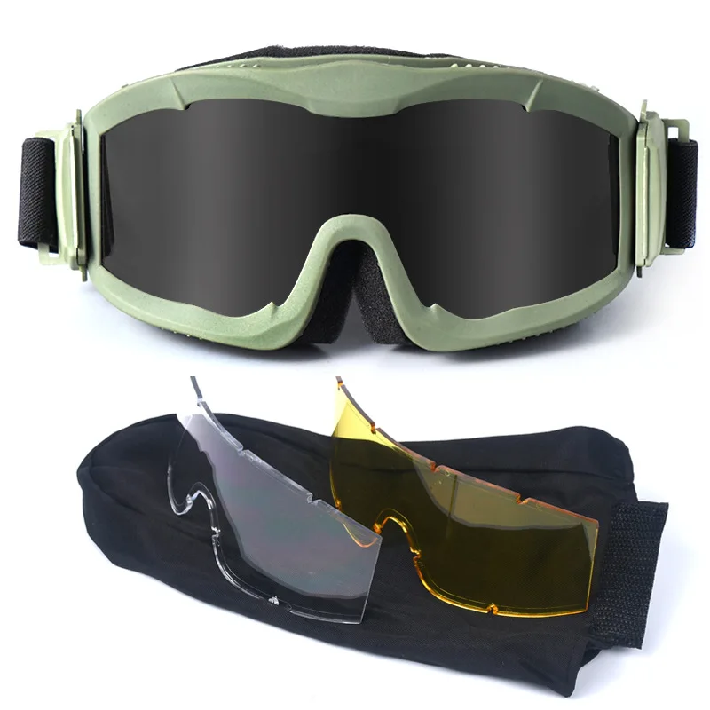 JSJM New Shooting Goggles Tactical Goggles Shock-Resistant Three-Lens ...