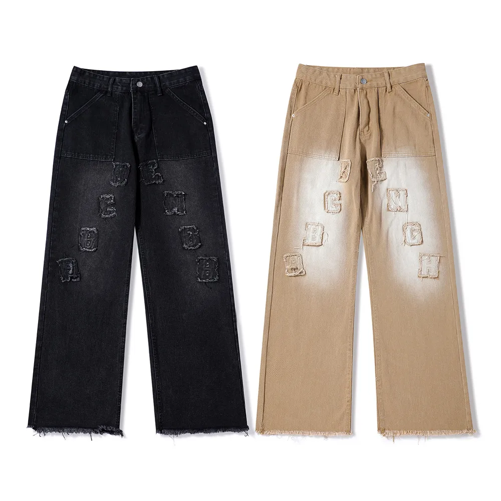 Custom Logo Jeans Spray Paint Letter Chenille Patch Jeans Men Urban ...