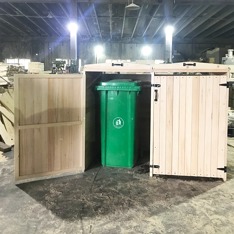 Eco-Friendly Outdoor Wooden Trash Bin Storage Shed with Lid