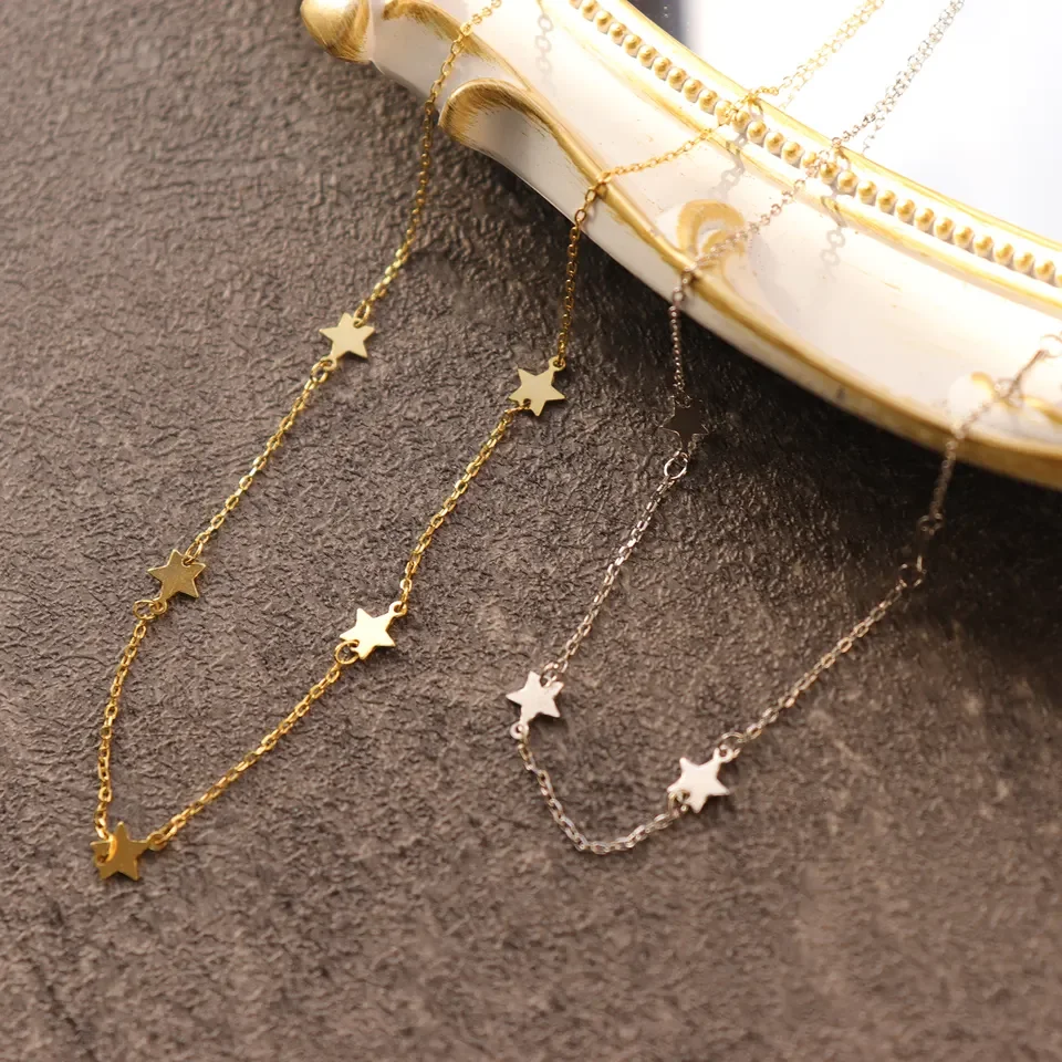 Chris April Tiny Star Chain Necklace 925 Sterling Silver Choker ...