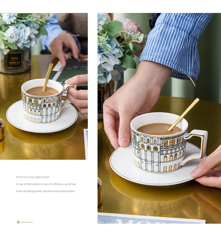 Luxury Ceramic Coffee Cup European Building Cup And Saucer Set Office ...