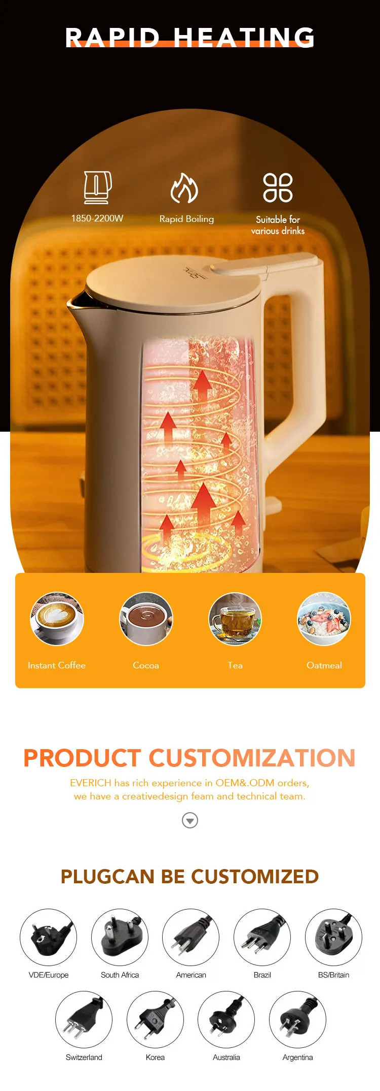 Modern Simple Design 1.5l Electric Kettle 304 Stainless Steel Dry Boil ...