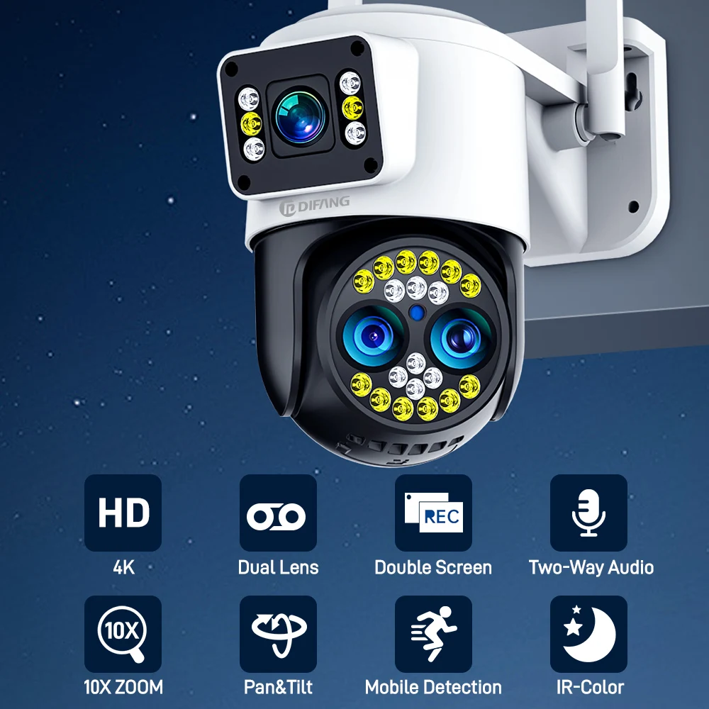 DIFANG 8MP 10X Zoom Wifi Security Camera - Outdoor & Cloud Storage