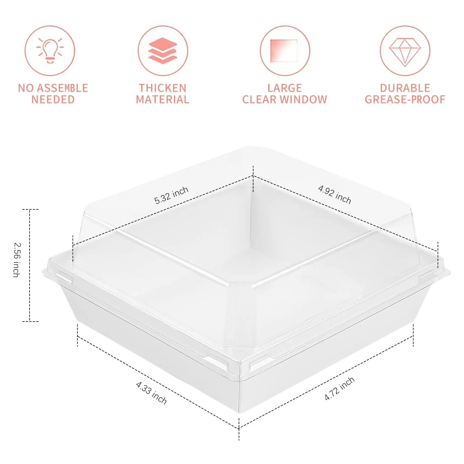 5 Inch White Square Disposable Take Away Food Containers Bakery ...