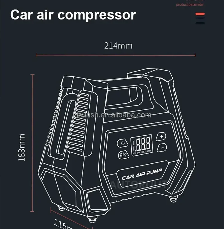 ACDC Mini Electric Hand-Held Air Compressor 12V/240V Tire Inflator with ...