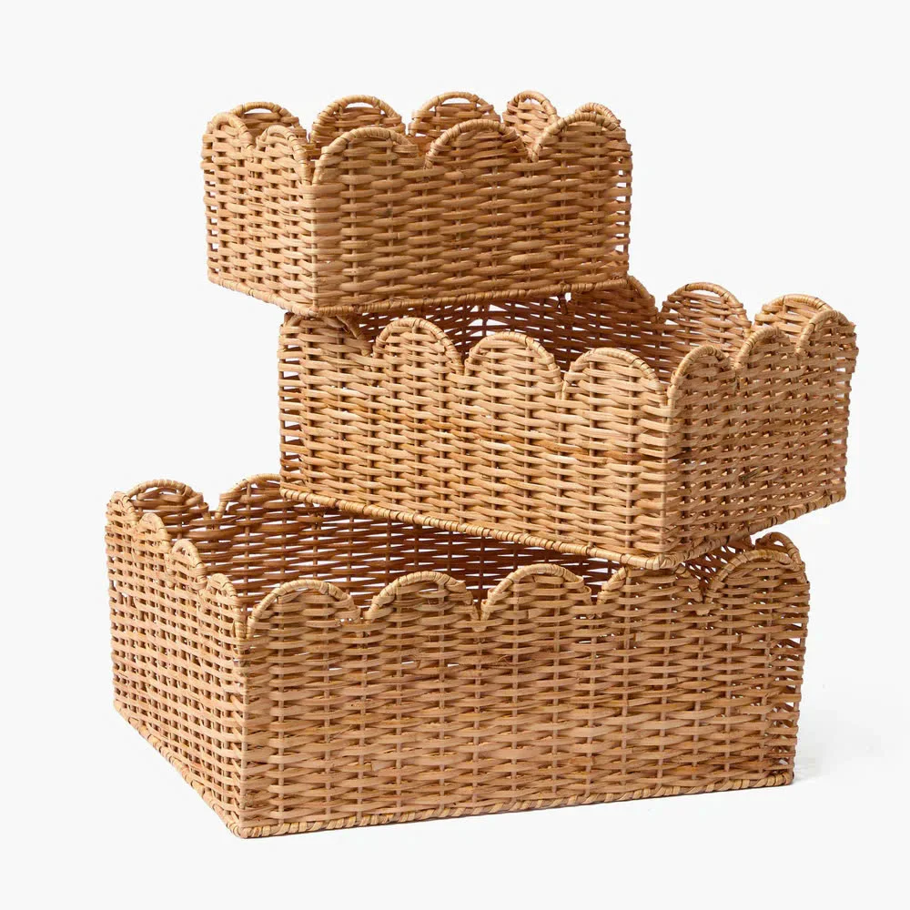 Scalloped Edge Rattan Basket Organizing Decorative Scallop Wicker ...