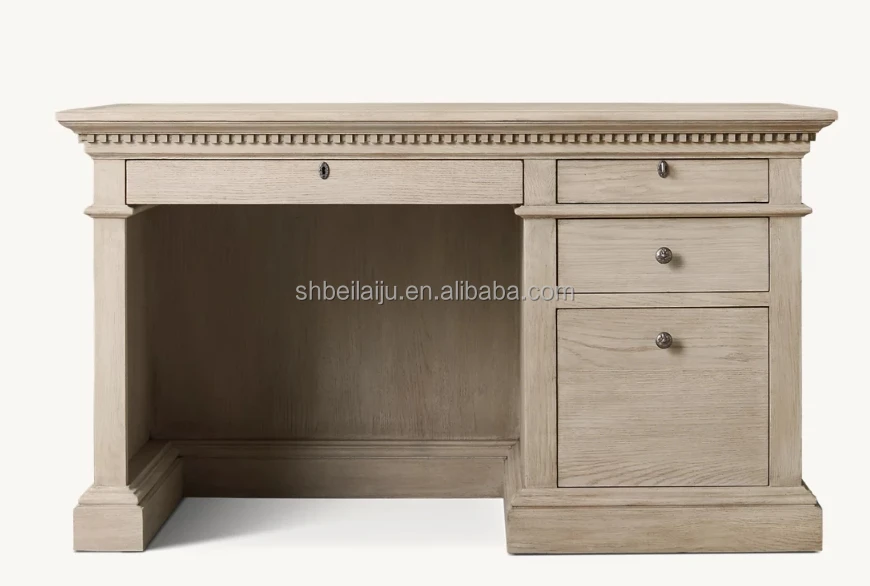 French Retro Antique Solid Oak Wood Computer Desk St.james 55" Office ...