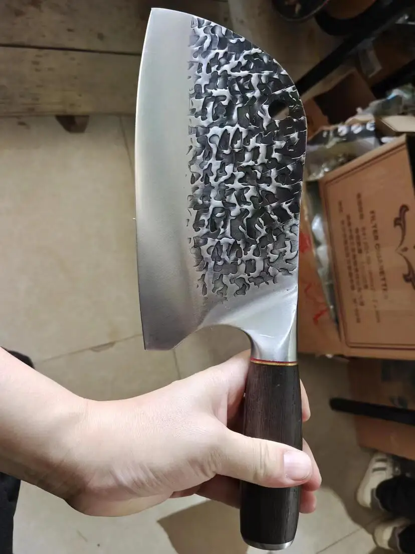 YS200CL1 Hammer Pits Texture Forged Cleaver Straight Wenge Wood Meat ...