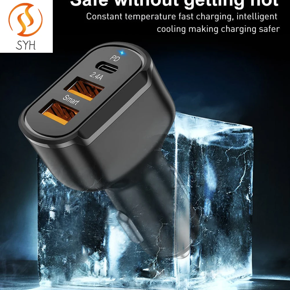 SYH Universal 30W 3 Ports PD+2.4A Dual USB Fast Charging Car Charger ...