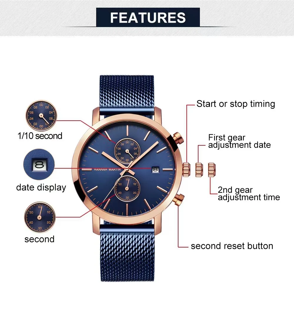 Fashion Men Timekeeping Watch Japanese Quartz Steel Watch Luxury ...