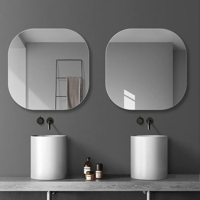 Square minimalist bathroom mirror frameless rounded corner toilet ...