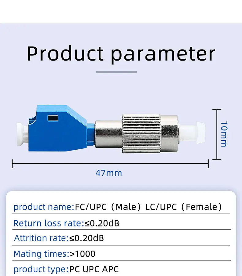Fiber Optic Adapter Single Mode FC Male to LC Female 9/125um FC- LC (Male-Female) Hybrid SM ...