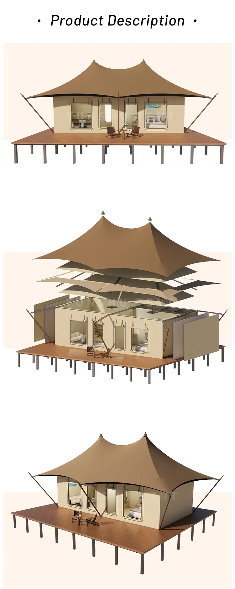 Luxury Glamping - Safari Steel Structure Tents by Shoulder