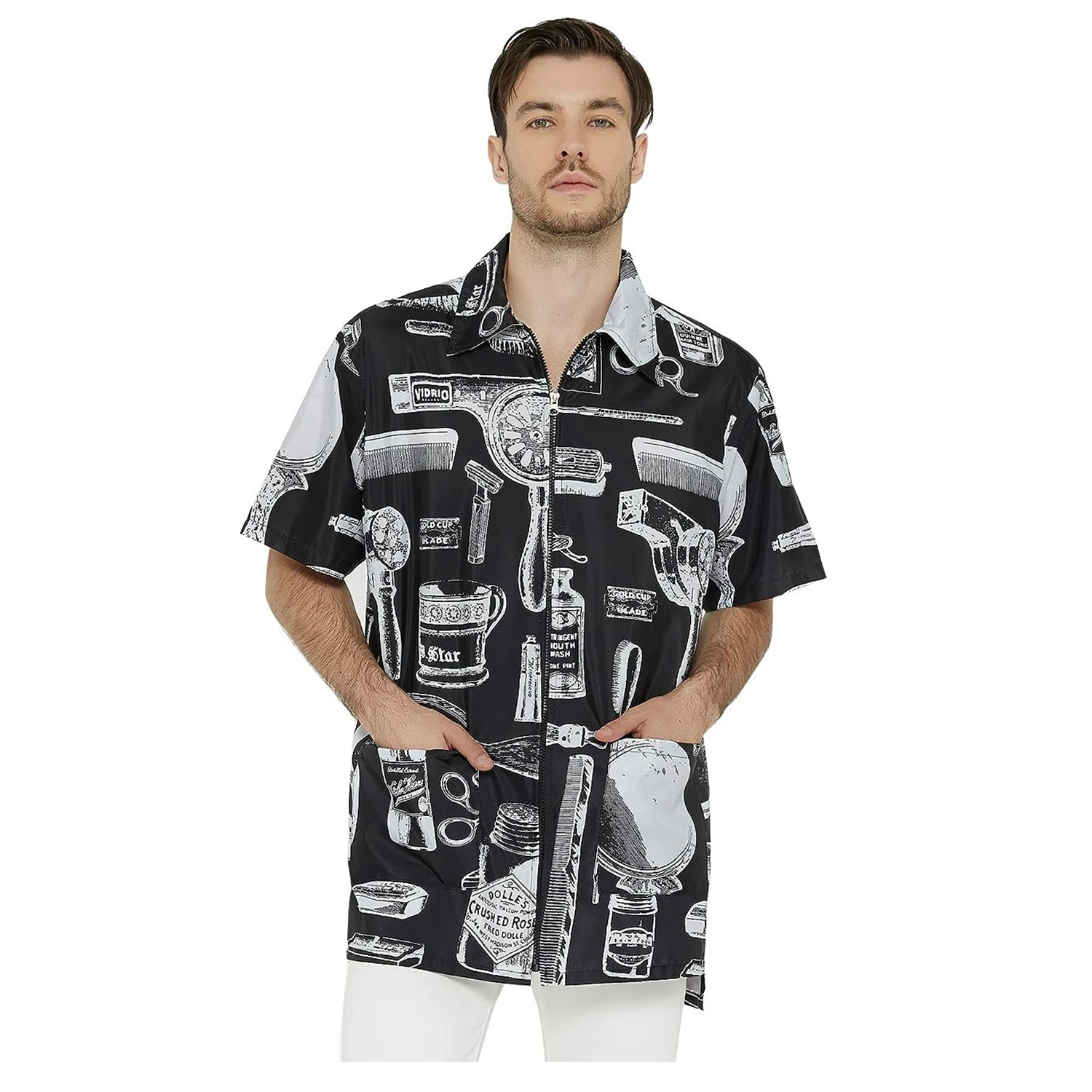 Vinnie 2024 Men's Black Hair Repellent Zipper Closed Barber Jacket For ...