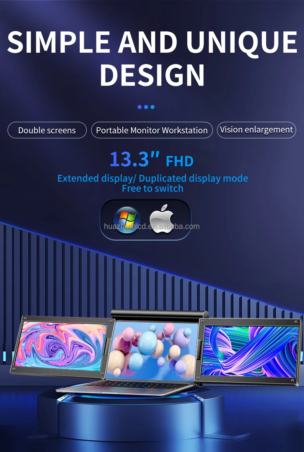 Triple 13.3inch Portable Monitor Screens for Laptop Gaming