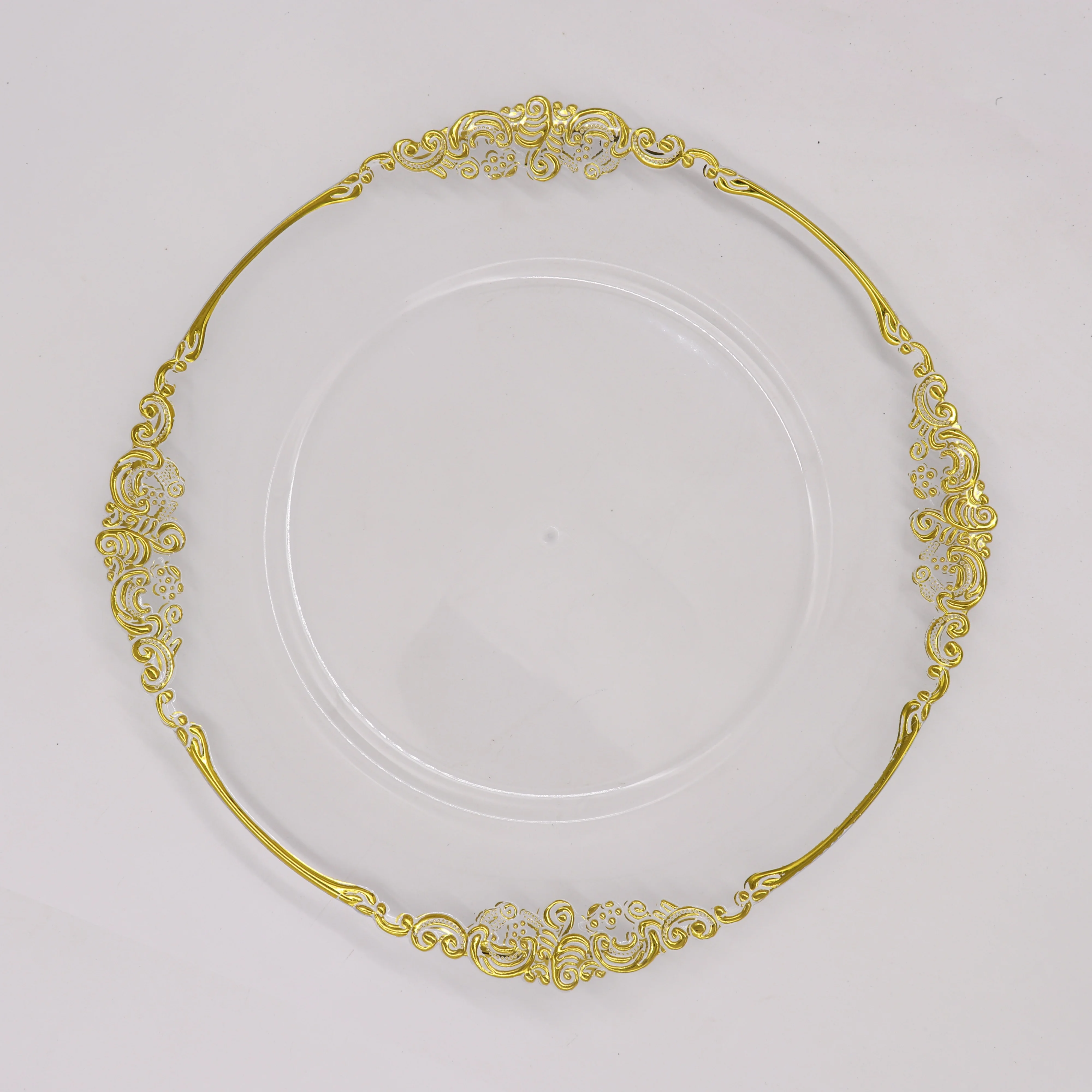 Transparent Flat Plate With Silver Rim Embossed Rim Round Decorative ...