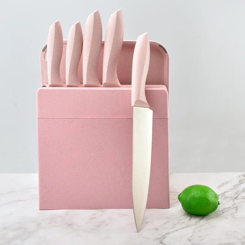 Custom 7 Pcs Stainless Steel Kitchen Knife Set With Block And Chopping ...