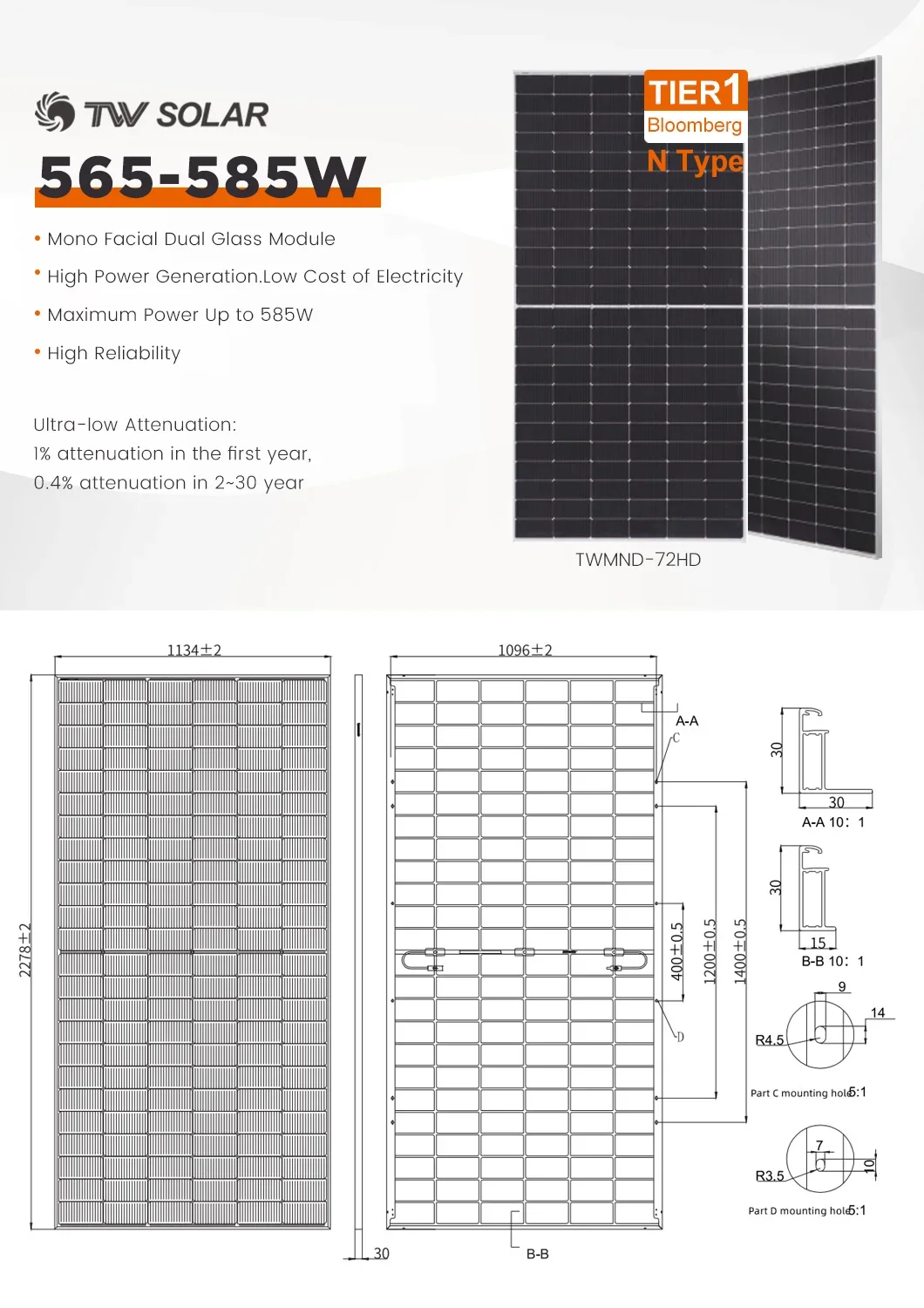 Topcon Tongwei 585w N-type Bifacial Solar Panels 570w 575w 580w 585w Tw - Buy Pv Modules solar ...