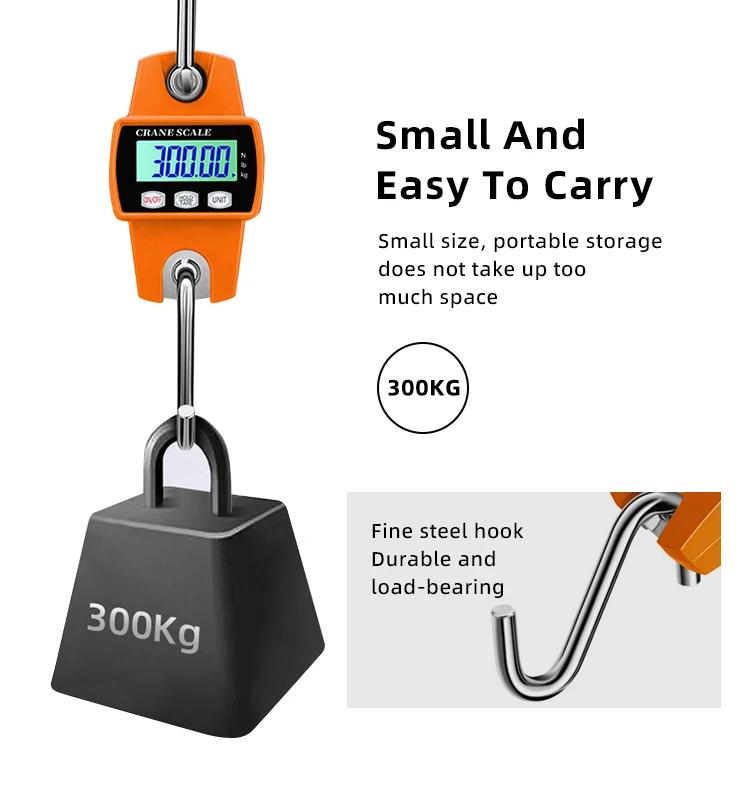 Handheld Luggage Scale - 300kg Hanging Hook Crane Scale