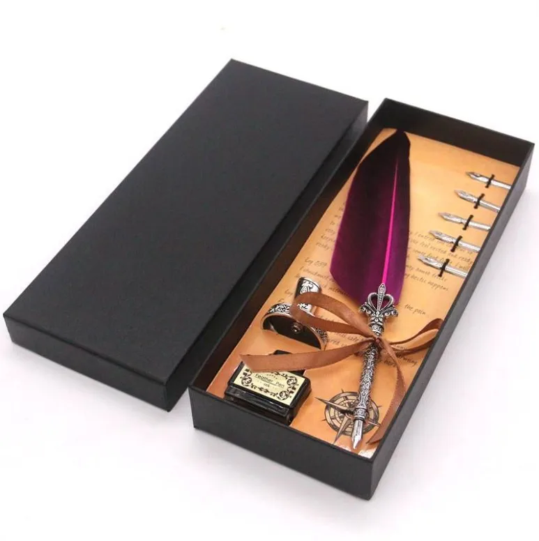 Pens Paper & Party Supplies Fountain Pen Box Set Feather Quill Dip ...