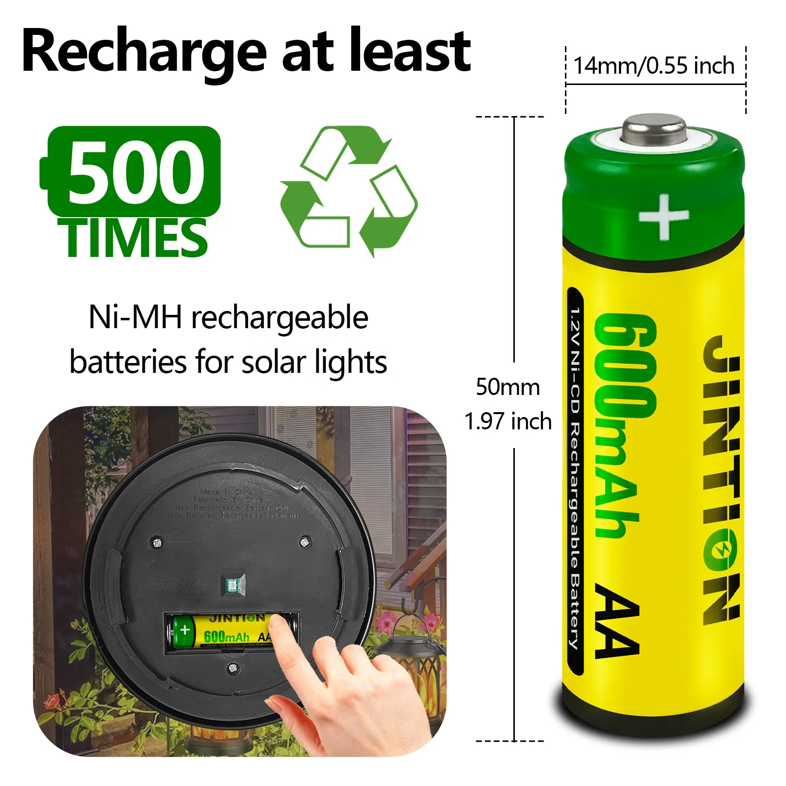 JINTION NICD AA 600mAh 1.2V Rechargeable Battery Nickel Cadmium Ni-cd Battery Rechargeable Aa ...