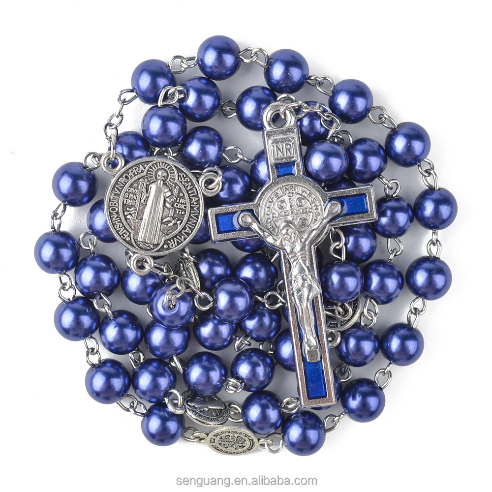 Saint Benedict Rosary Men 8mm Black Glass Beads Catholic Rosary Cross ...