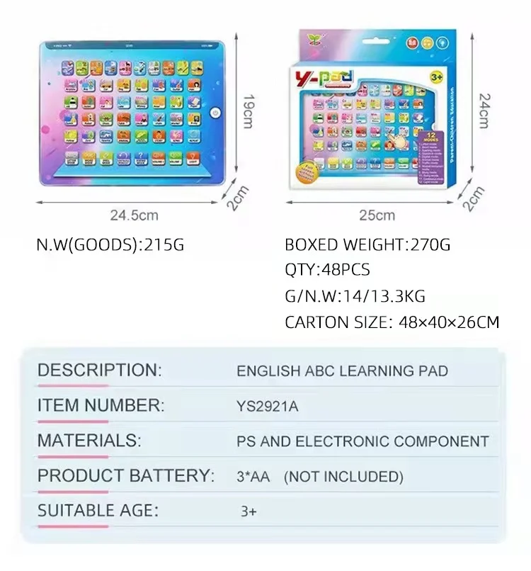 Kids English Learning Interactive Toys Alphabet Abc Letters Words Numbers Music Learning Pad ...