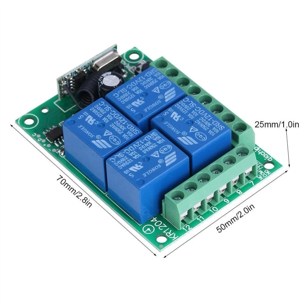 Universal Wireless 4CH Relay Receiver Module 12V DC 433 MHz Transmitter ...