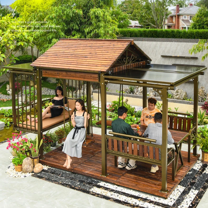 ZUOAN Outdoor Garden Patio Wooden Gazebo with Polycarbonate Awning