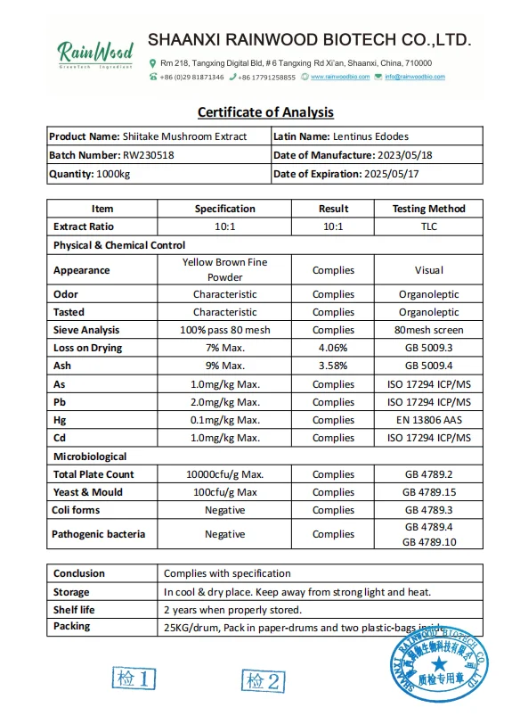 Lentinus Edodes Shitake Mushroom Extract Powder 10:1 20:1 Shitake ...