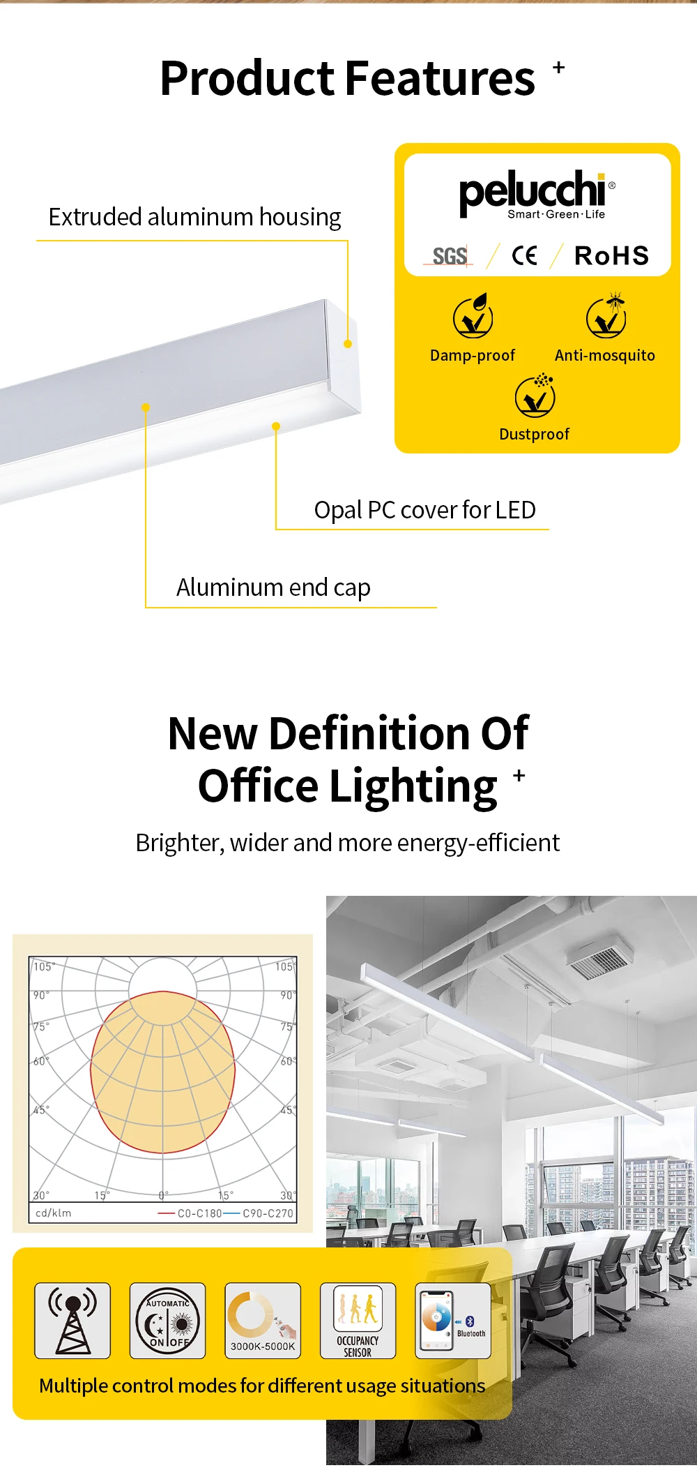 Pelucchi Led Office Pendant Lighting Trunking Led Batten Linear Light ...