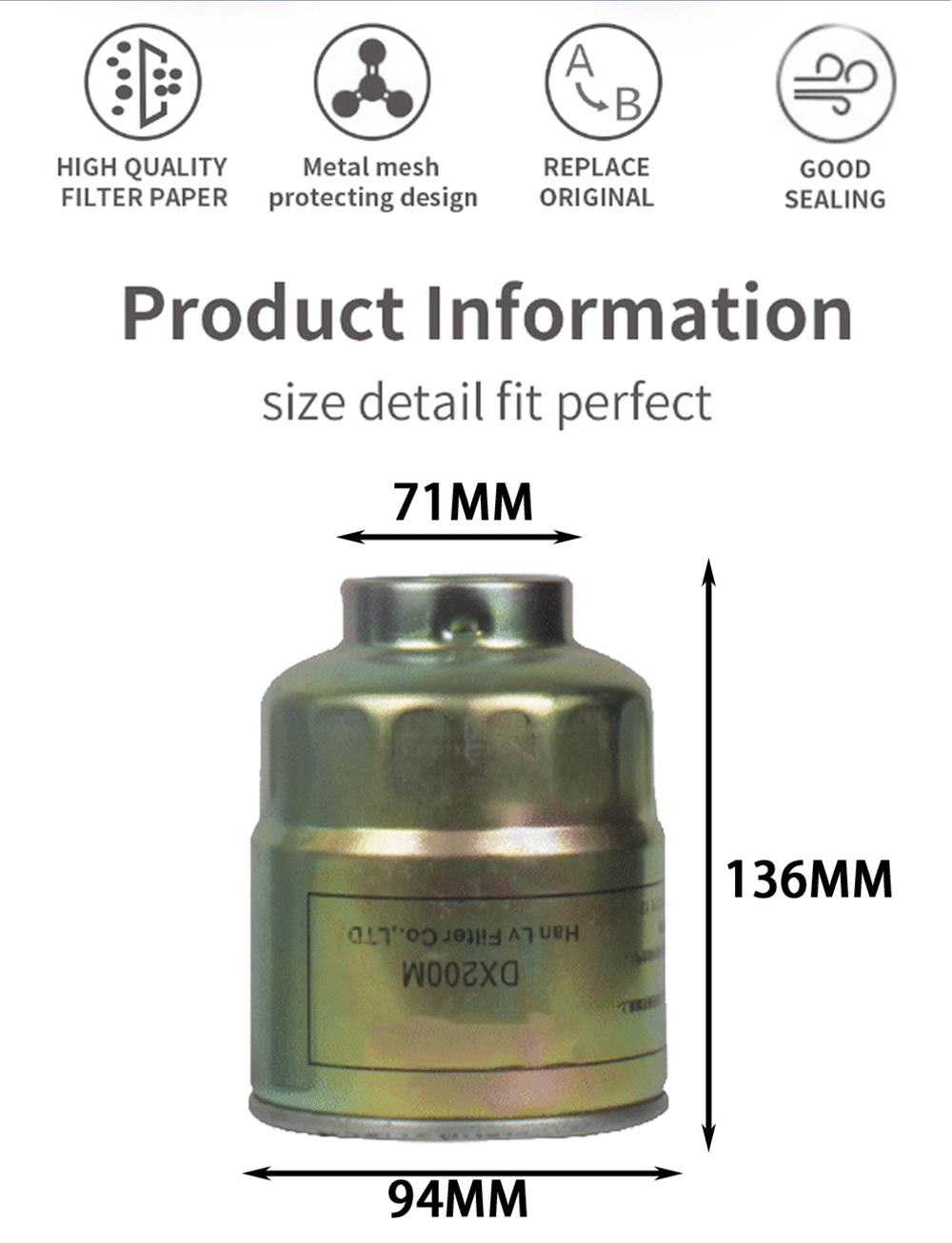 Oil-water Separator Filter DX200M for Isuzu 600P Engine